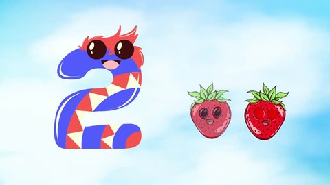 Cartoon Animated Number 2 2 Strawberries Stock Footage Video (100% ...