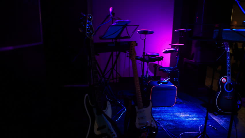 different musical instruments on stage night Stock Footage Video (100% ...