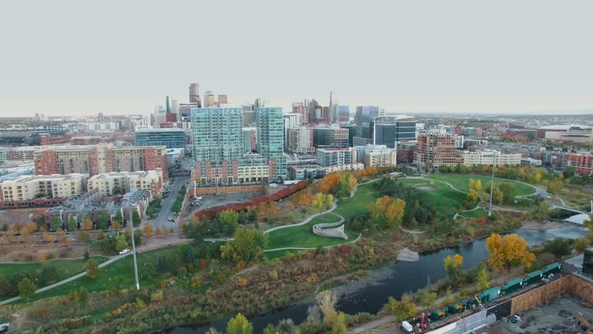 aerial view downtown denver commons park Stock Footage Video (100% ...