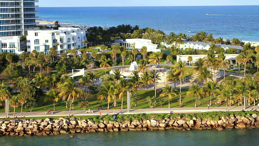 Miami Shoreline Shot from Aerial Stock Footage Video (100% Royalty-free ...