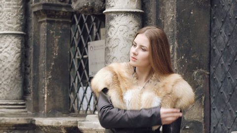 Cute Girl Flirting Furry Jacket Smiling Stock Footage Video (100% ...