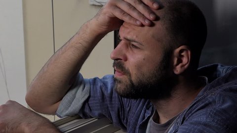 Sad Man Worried Looks Wistfully Window Stock Footage Video (100% ...