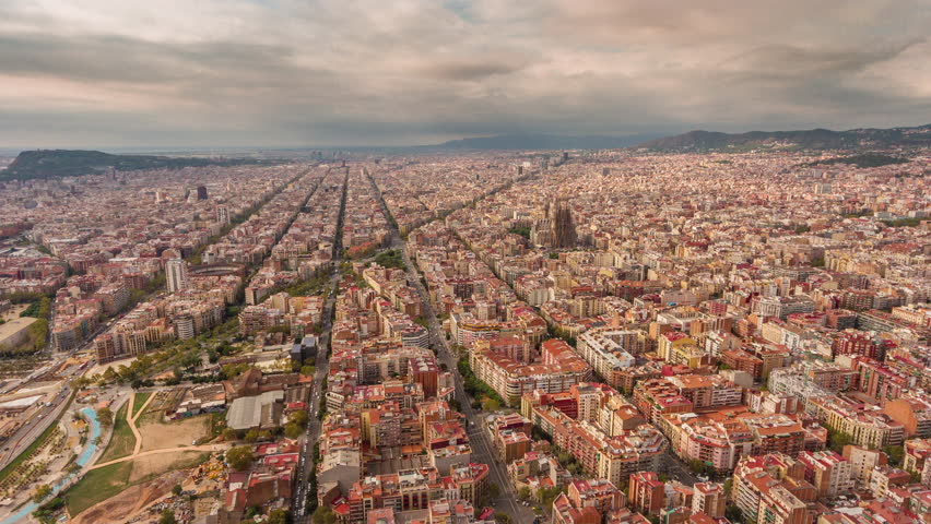 summer day barcelona cityscape aerial panorama Stock Footage Video (100 ...