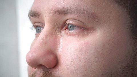 Tears Eyes Adult Man Crying Closeup Stock Footage Video (100% Royalty ...