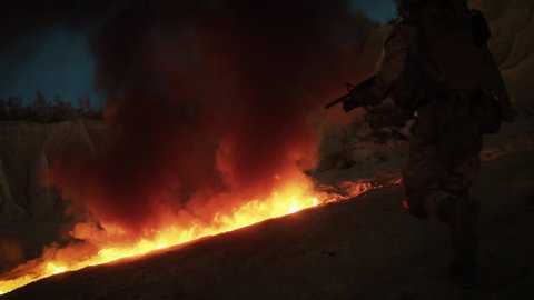 Group Armed Soldiers Running Through Fire Stock Footage Video (100% ...