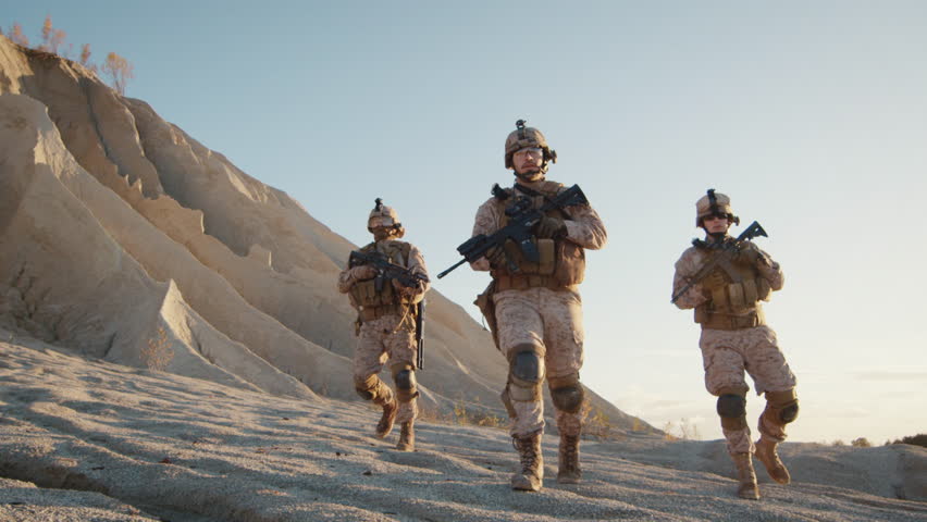 squad three fully equipped armed soldiers Stock Footage Video (100% ...