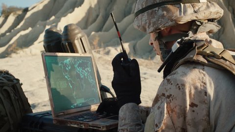 Soldier Using Laptop Computer Radio Communication Stock Photo 676001092 ...