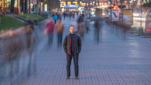 Man Stand Ghostlike Crowd Flow Evening Stock Footage Video (100% ...