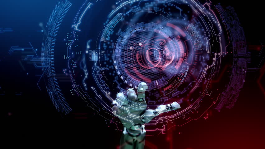 system start robot hand pressing screen Stock Footage Video (100% ...