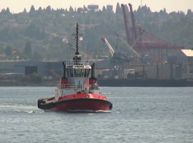 Tugboat Approaching. Red Tugboat Approaching Stock Footage Video (100% ...