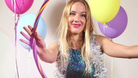 Happy Blonde Woman Playing Hula Hoop Stock Footage Video (100% Royalty ...