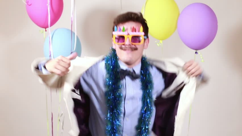 happy moustache man dancing funny party Stock Footage Video (100% ...