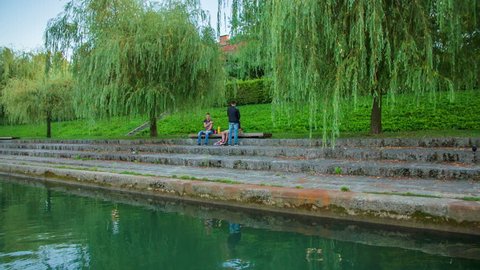 Landscape Stepping Bridge Across Lake Pyeonghwa Stock Footage Video ...
