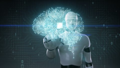 Robot Cyborg Touching Brain Connected Cpu Stock Footage Video (100% ...