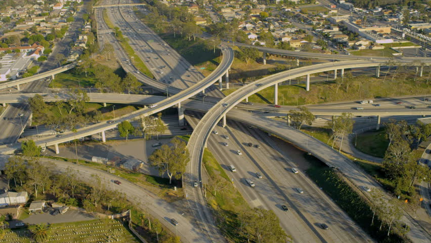 aerial view traffic on elevated freeway Stock Footage Video (100% ...