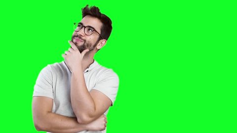 Young Man Thinking On Green Screen Stock Footage Video (100% Royalty ...