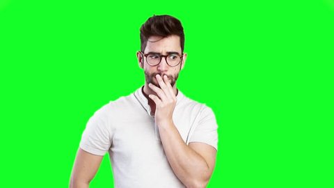 Young Man Thinking On Green Screen Stock Footage Video (100% Royalty ...