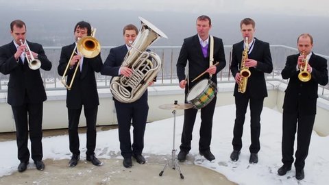 Six Men Suits Play Music On Stock Footage Video (100% Royalty-free ...