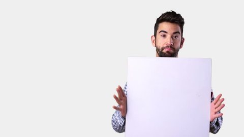 Young Man Holding Sign Studio Stock Photo (Edit Now) 1936424116