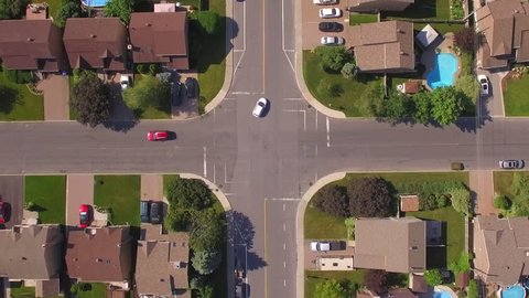 Aerial Overhead View Crossroads Residential Neighborhood Stock Footage ...