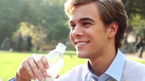 Happy Young Man Student Healthy Drinking Stock Footage Video (100% ...