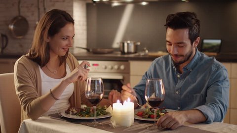 Beautiful Couple Having Candlelight Dinner Kitchen Stock Footage Video ...