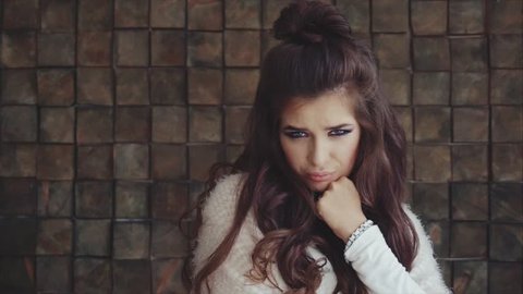Portrait Pretty Brunette Being Sulky Somebody Stock Footage Video (100% ...