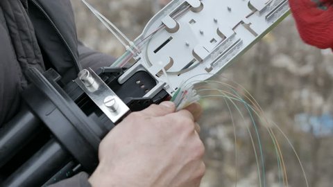 Telecommunications Engineer Working Optical Coupling Stock Footage ...
