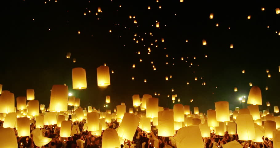 Lanterns Floating in Night Sky Stock Footage Video (100% Royalty-free ...