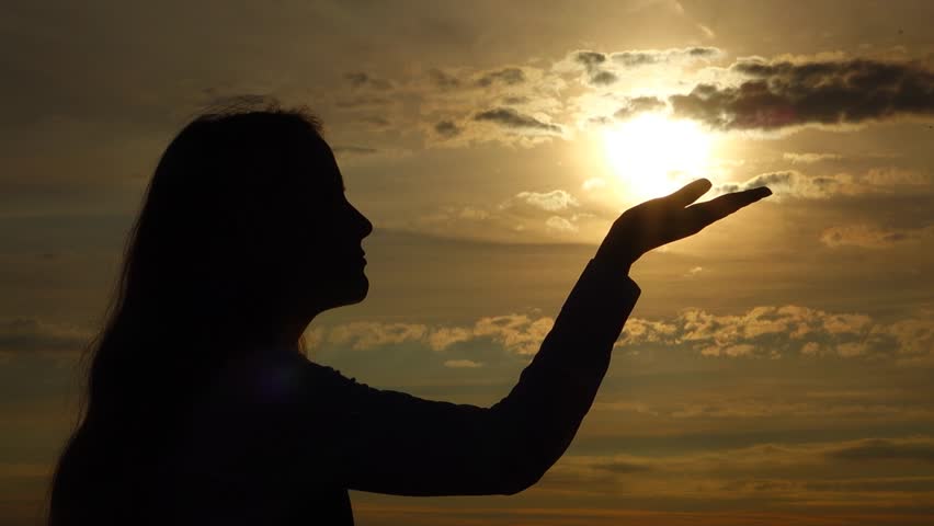 woman profile silhouette she hold sun Stock Footage Video (100% Royalty ...