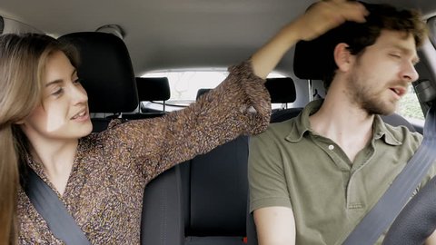 Happy Couple Laughing Cuddling Car Driving Stock Footage Video (100% ...