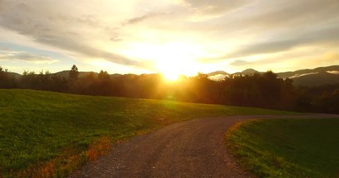 Path Leading Into Intensive Sunset Forest Stock Footage Video (100% ...