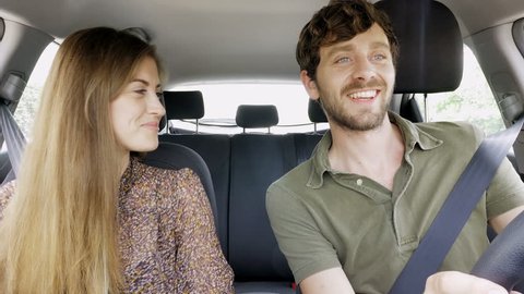 Happy Couple Laughing Cuddling Car Driving Stock Footage Video (100% ...