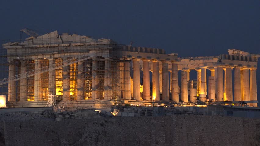 4k closeup illuminated parthenon temple acropolis Stock Footage Video ...