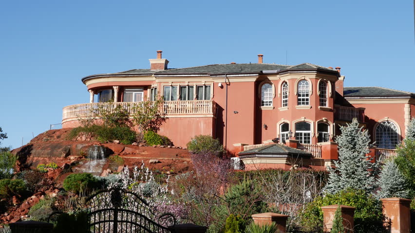 Luxury Mansion with Waterfall. 4k Stock Footage Video (100% Royalty ...