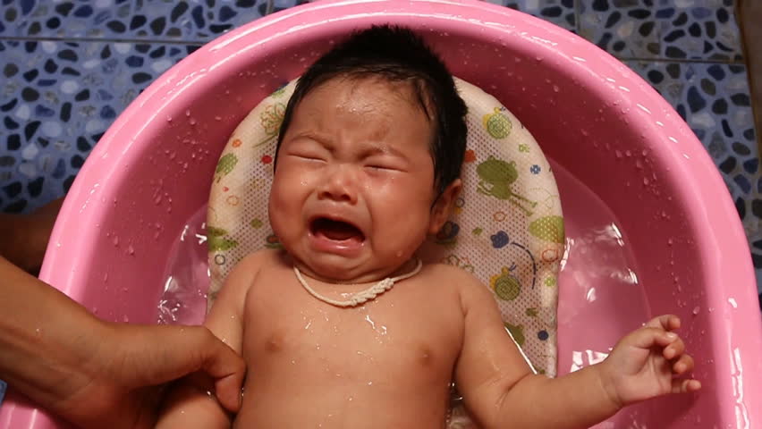 cute newborn crying while take bath Stock Footage Video (100% Royalty ...