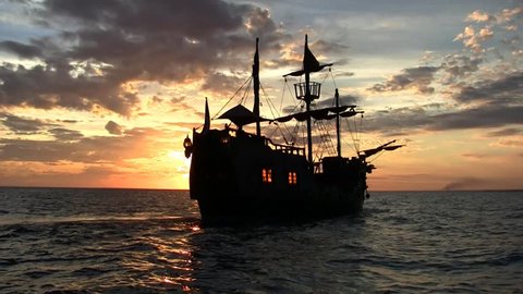 Pirate Ship Sunset Caribbean Stock Footage Video (100% Royalty-free ...