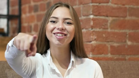 Young Girl Pointing Camera Portrait Stock Footage Video (100% Royalty ...