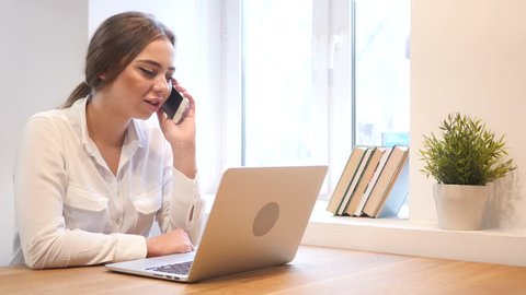 Phone Negotiation By Young Girl Working Stock Footage Video (100% ...