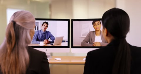 Businesspeople Having Video Call Discuss Work Stock Footage Video (100% ...