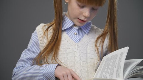 Close Cute Ginger Girl Pigtails Reading Stock Footage Video (100% ...