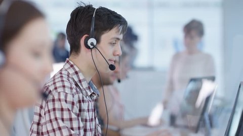 4k Cheerful Customer Service Team Talking Stock Footage Video (100% ...