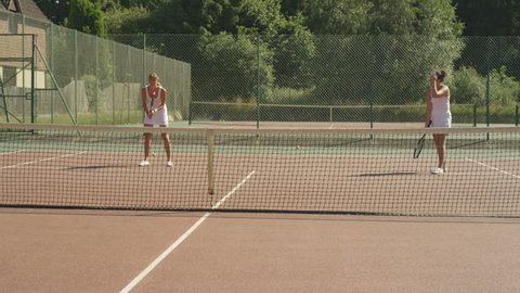 4k Female Doubles Tennis Players Scoring Stock Footage Video (100% ...