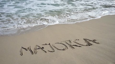 Word Majorca Written On Sandy Beach Stock Footage Video (100% Royalty ...