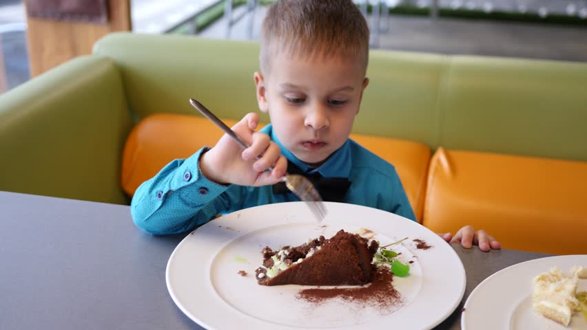 cute kid little boy cafe eat Stock Footage Video (100% Royalty-free ...