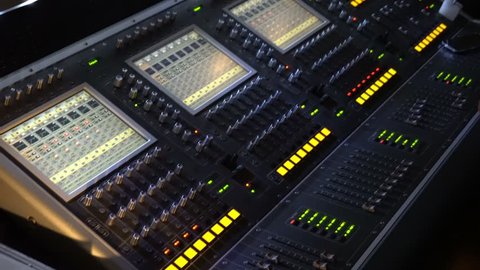 Man Adjusts Large Music Mixer Screens Stock Footage Video (100% Royalty ...