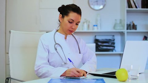Smiling Woman Doctor Working Effectively Her Stock Footage Video (100% ...
