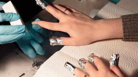 Manicurist Remove Old Nail Polish Client Stock Footage Video (100% ...