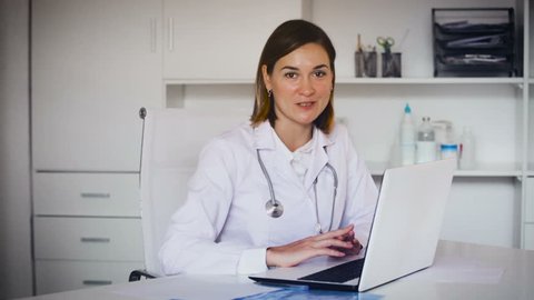 Smiling Woman Doctor Working Effectively Her Stock Footage Video (100% ...