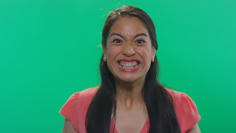 Asian Woman On Green Background Going Stock Footage Video (100% Royalty ...